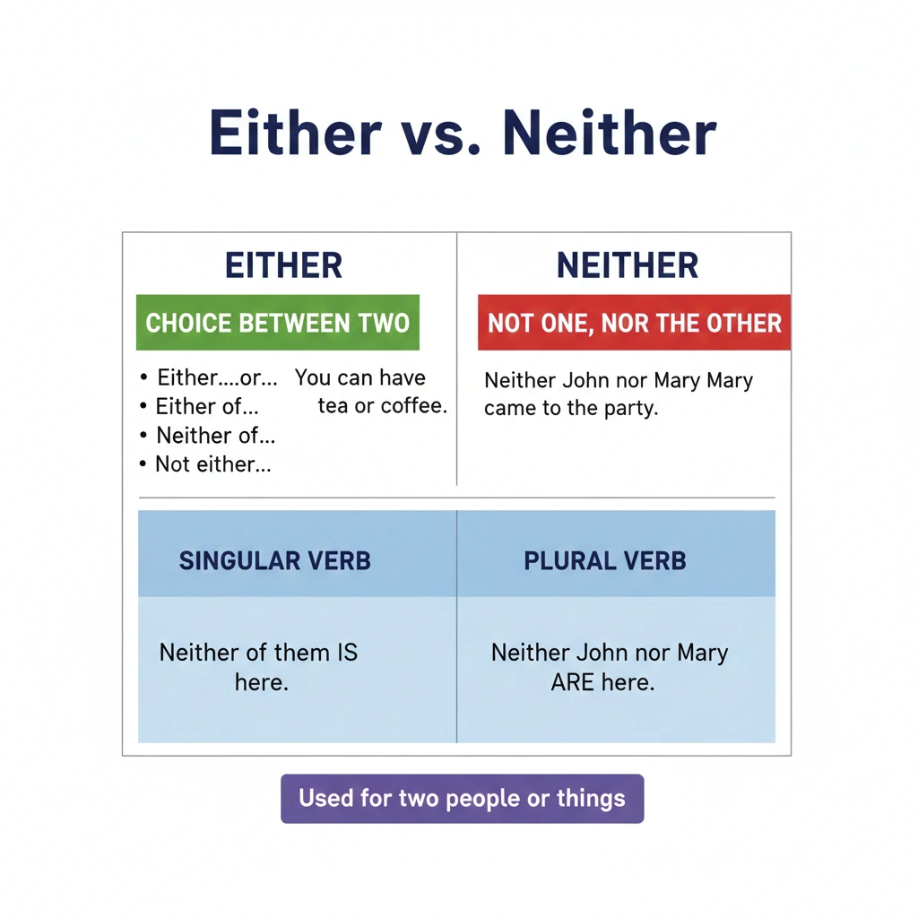 گرامر Either و Neither: راهنمای جامع کاربردها، تفاوت‌ها و مثال‌ها ...